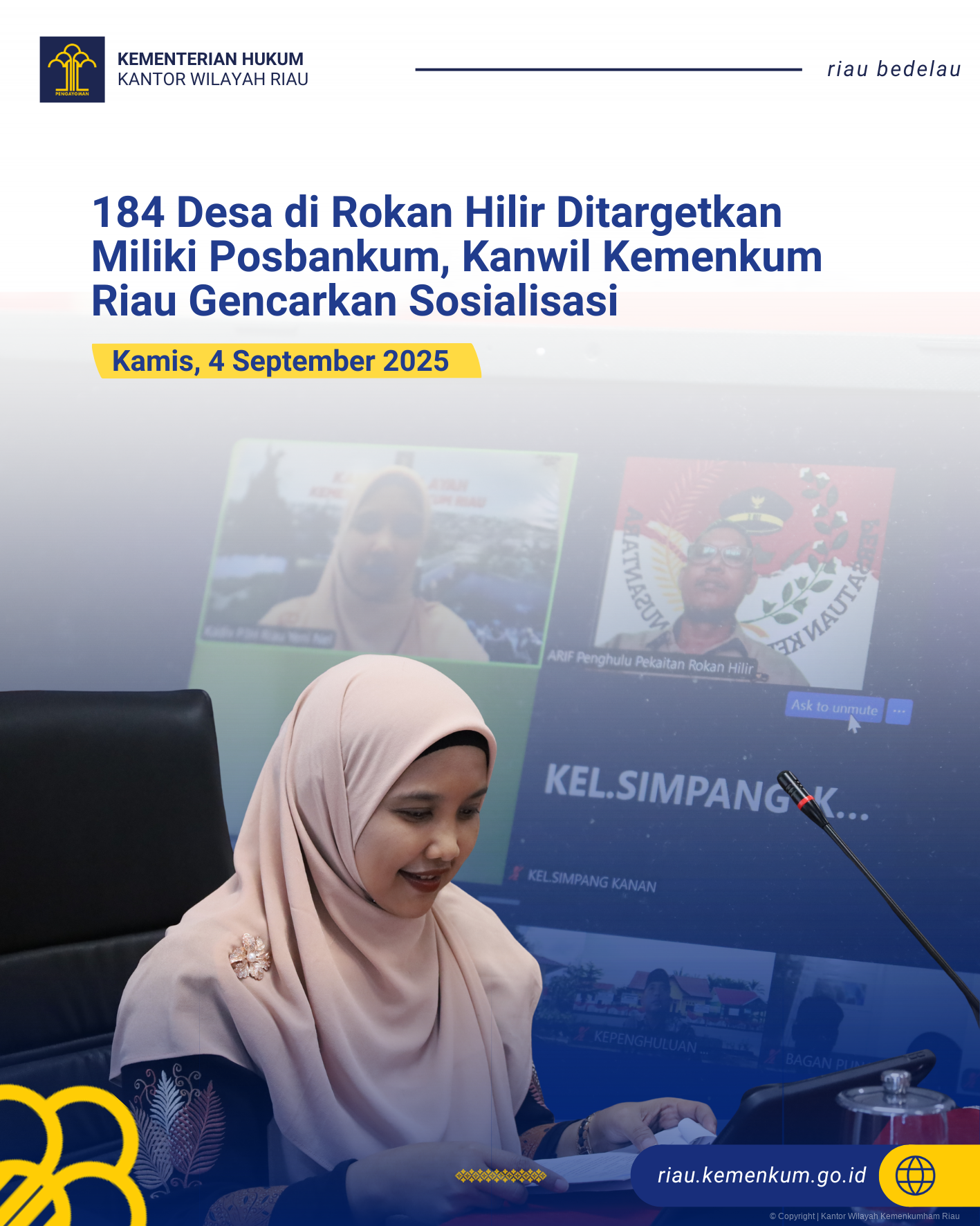 184 Desa di Rokan Hilir Ditargetkan Miliki Posbankum, Kanwil Kemenkum Riau Gencarkan Sosialisasi