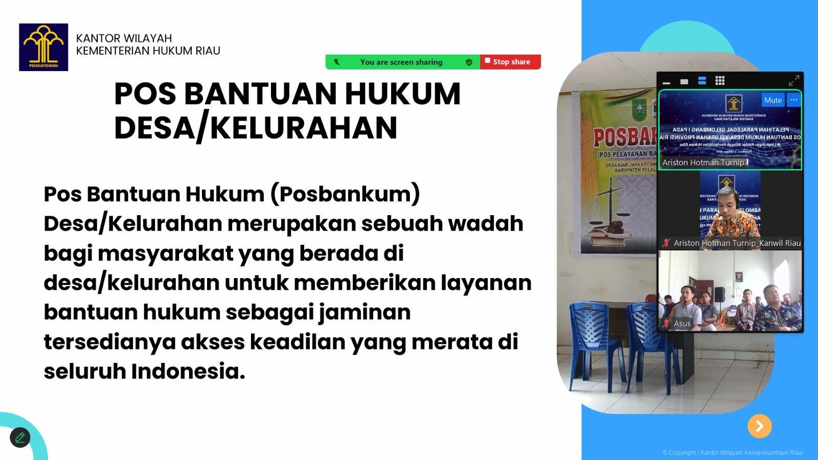 Kemenkum Riau Dorong Pembentukan Posbakum di Kepenghuluan Labuhan Tangga Hilir