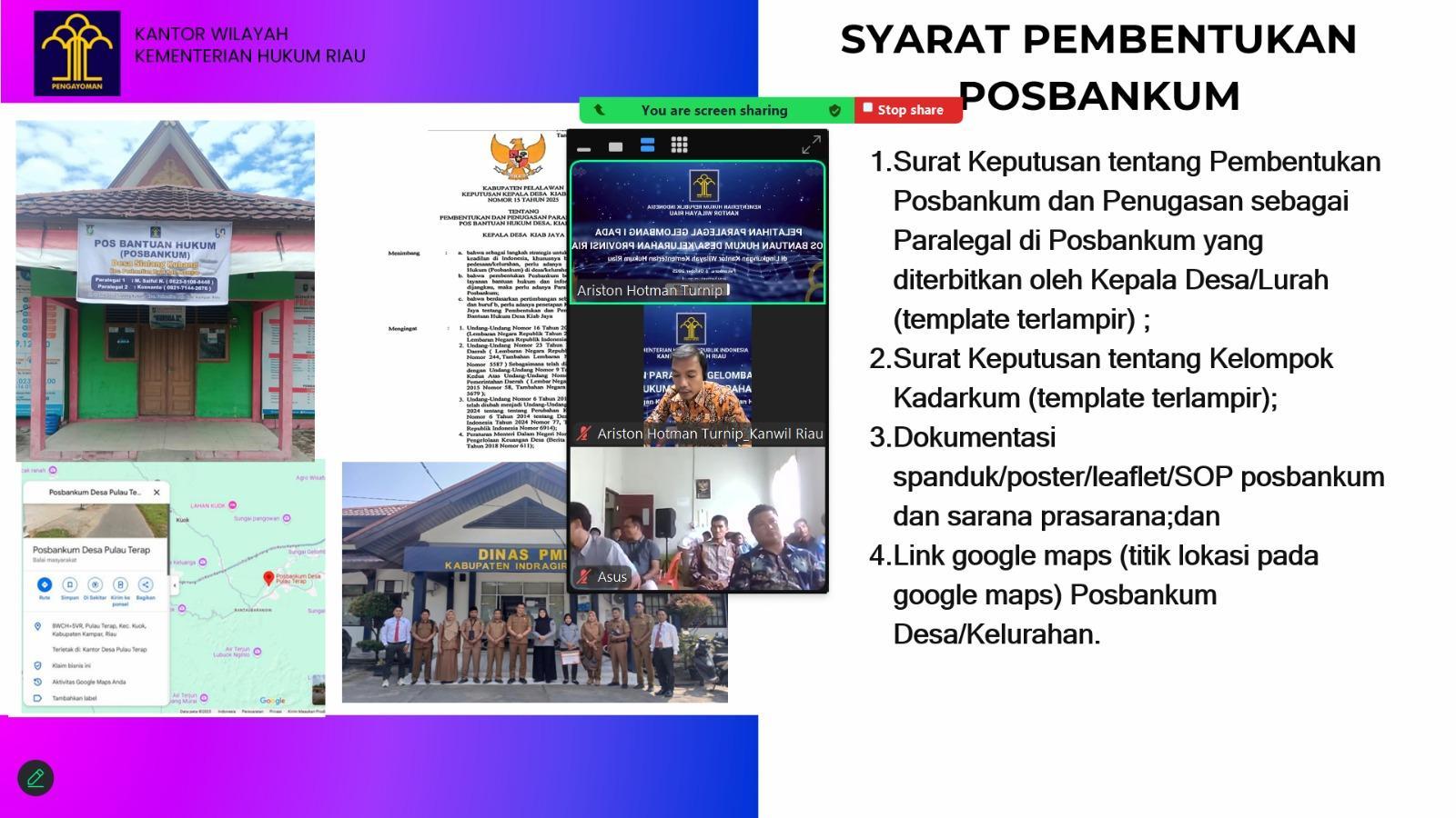 Kemenkum Riau Dorong Pembentukan Posbakum di Kepenghuluan Labuhan Tangga Hilir